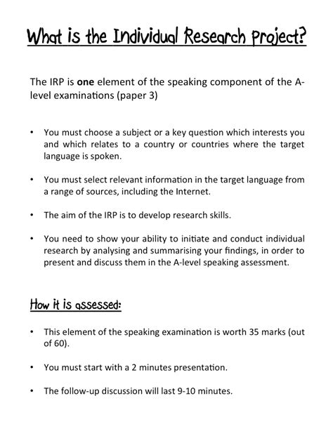 IRP Individual Research Project Digital Workbook Frenchresources