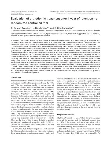 Pdf Evaluation Of Orthodontic Treatment After 1 Year Of Retention A Randomized Controlled Trial