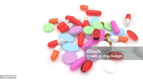 흰색 배경에 밝은 색의 정제와 캡슐 비타민과 의약품 3d 렌더링 개체 그룹에 대한 스톡 사진 및 기타 이미지 개체 그룹 건강관리와 의술 건강한 생활방식 Istock