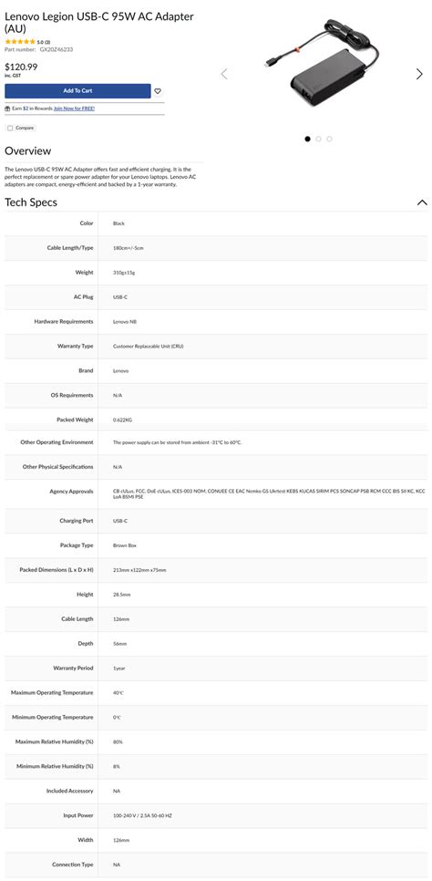 Lenovo Legion Usb C W Ac Adapter With Au Power Cable Gx Z