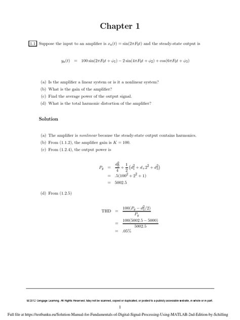 Solution Manual For Fundamentals Of Digital Signal Processing Using Matlab 2nd Edition By