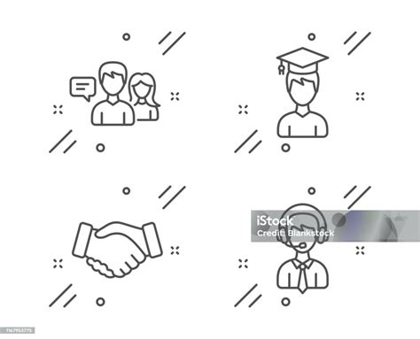 사람들이 말하는 학생 및 악수 아이콘 세트 배송 지원 기호입니다 벡터 고급에 대한 스톡 벡터 아트 및 기타 이미지 고급 교사 교육 관련 직업 날씬한 Istock