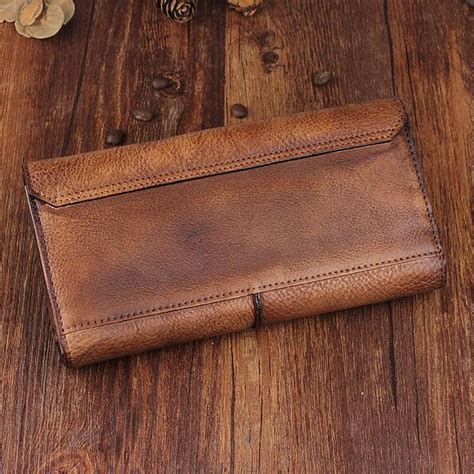 Handmade Leather Mens Cool Long Leather Wallet Trifold Clutch Wallet
