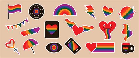 Happy Pride Lgbtq Element Set Lgbtq Community Symbols With Rainbow
