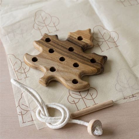 Wooden Threading Leaf With String By Toys From The Woods