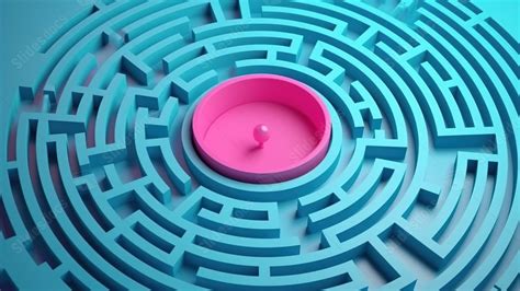 A 3d Rendering Of A Circular Maze In Pink Viewed From Above And Placed On A Blue Powerpoint