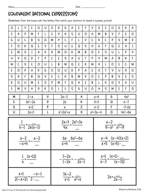 Equivalent Rational Expressions Mystery Picture Activity By Copernicusnotebook