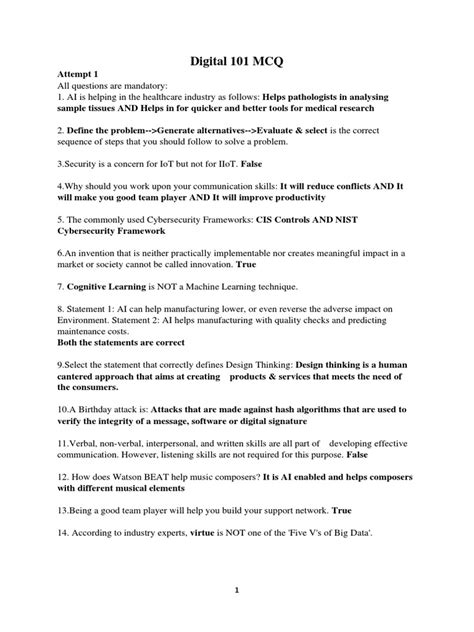 Digital 101 Mcq Pdf Pdf Artificial Intelligence Intelligence Ai And Semantics
