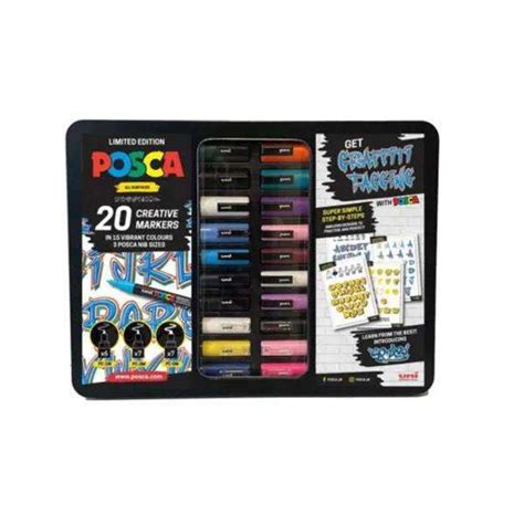 Posca Set Of 20 Pens In A Black Tin Universal Art Supplies