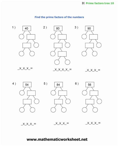 Factor Tree Worksheet Prime Factors Equation Template