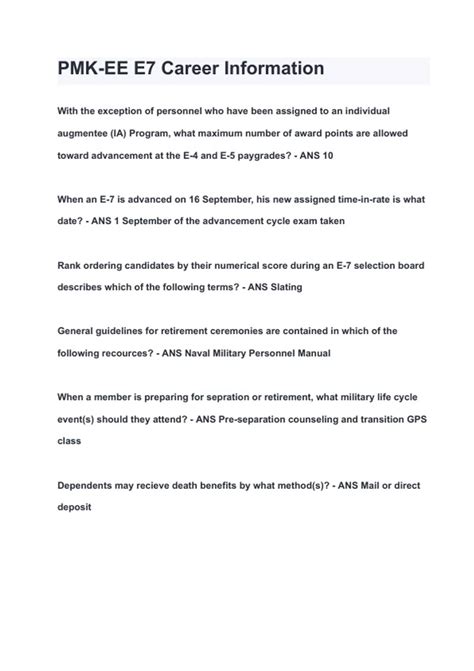 Pmk Ee E7 Career Information Questions And Answers 2024 A Graded 100 Verified Pmk Ee E6