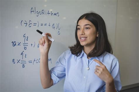 Young Female Educator Teaching Algorithms Classroom Educational Content Algorithms Mathematics