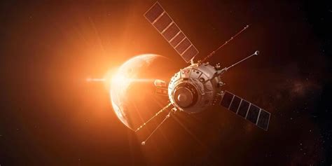 Spacecraft With Solar Panels And Antennas Floating In Outer Space Concept Spacecraft Solar