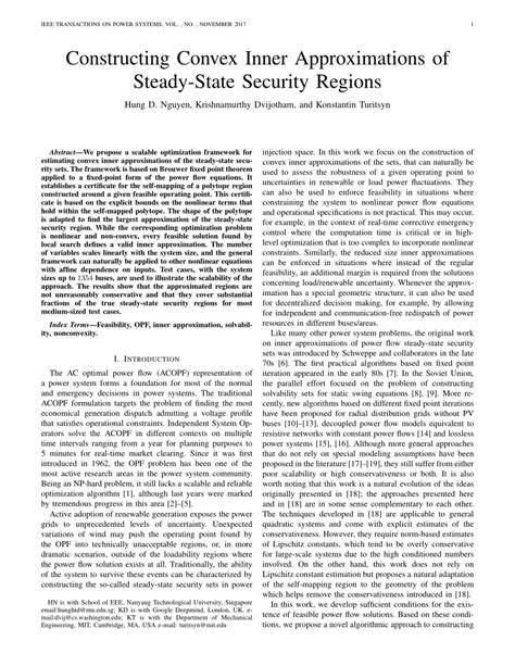 Pdf Constructing Convex Inner Approximations Of Steady State Security Regions