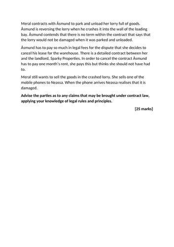 A Level Law Implied Terms Scenario Question Model Plan Teaching Resources