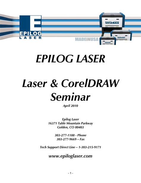 PDF EPILOG LASER Laser CorelDRAW Seminar CO B Nd YAG C Fiber Lasers Vector Cutting