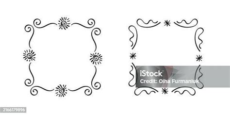 정사각형 낙서 프레임 손으로 그린 모노그램 단순한 스케치 디자인 요소를 가진 테두리와 간부 0명에 대한 스톡 벡터 아트 및 기타 이미지 Istock