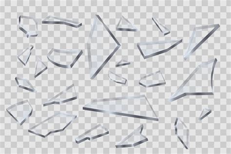 깨진 유리의 현실적인 투명 조각 프리미엄 벡터