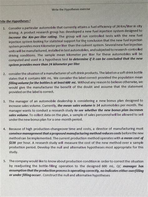 Solved Write The Hypotheses Exercise Rite The Hypotheses