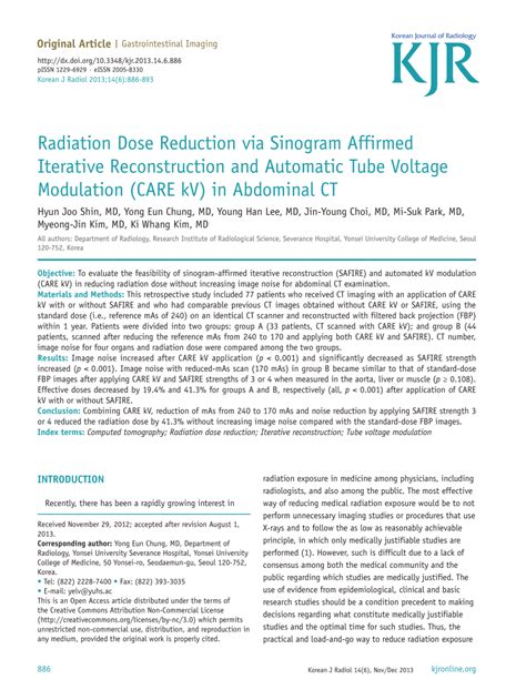 Pdf Radiation Dose Reduction Via Sinogram Affirmed Iterative Reconstruction And Automatic Tube