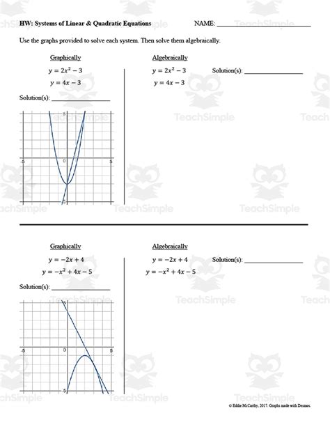 Linear Quadratic Systems Guided Notes Homework Set By Teach Simple