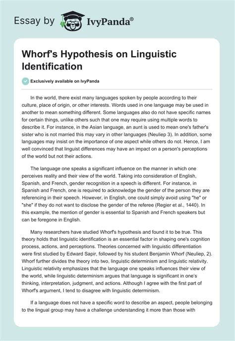 Whorfs Hypothesis On Linguistic Identification 576 Words Essay Example