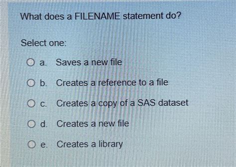 Solved What Does A FILENAME Statement Do Select One A Chegg Com
