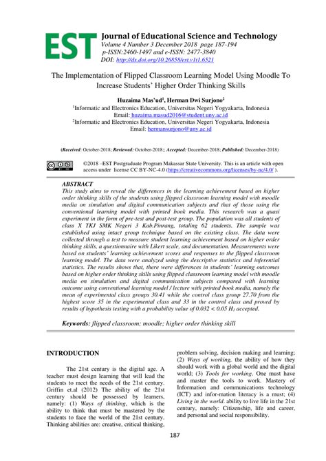 Pdf The Implementation Of Flipped Classroom Learning Model Using