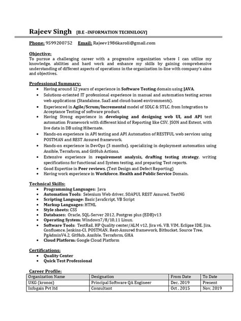 Rajeev Resume Pdf Selenium Software Web Service