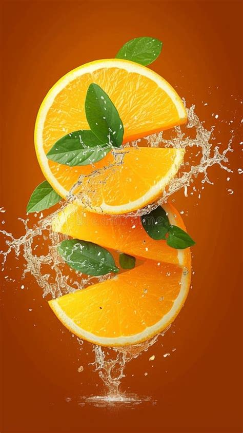 Water Splashes On Fresh Orange Slices Creating Dynamic Scene Stock