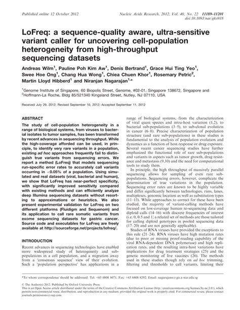 Pdf Lofreq A Sequence Quality Aware Ultra Sensitive Variant Caller