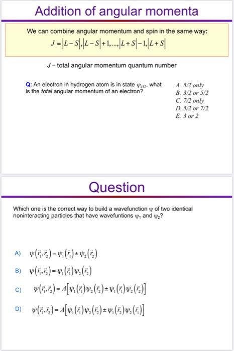 Solved Addition Of Angular Momenta We Can Combine Angular Chegg