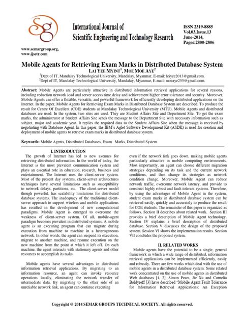 Mobile Agents For Retrieving Exam Marks Pdf Databases Computer