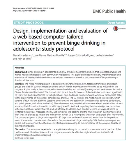 Design Implementation And Evaluation Of A Web Based Computer Tailored Intervention To Prevent