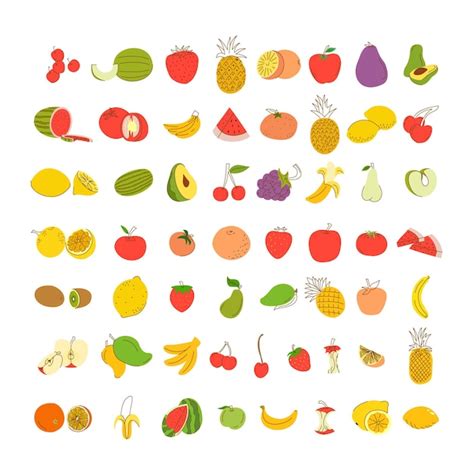 과일 색칠 요소 집합 과일 벡터 일러스트 레이 션의 집합 프리미엄 벡터