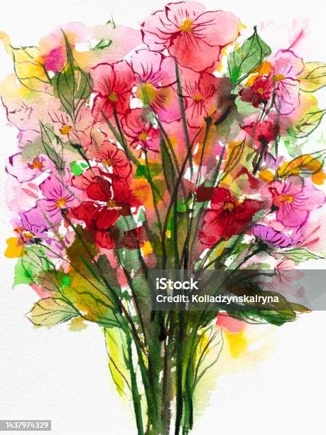 흰색 배경에 수채화 꽃을 그리기 인상주의 스타일 꽃 그림 꽃 꽃다발 밝은 색상 예술적 배경입니다 패키지 디자인 카드 꽃 카드 봄 꽃입니다 계절에 대한 스톡 벡터 아트 및