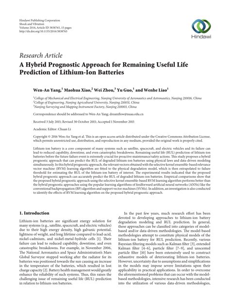 Pdf A Hybrid Prognostic Approach For Remaining Useful Life Prediction