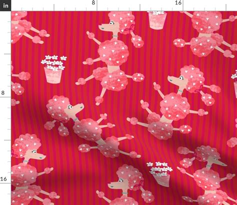 Fancy French Poodles On Red Fabric Spoonflower