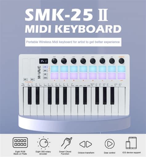 M Vave Smk 25 Ii Midi Pad Controller Keyboard Usb Mini 25 Key 16 Rgb