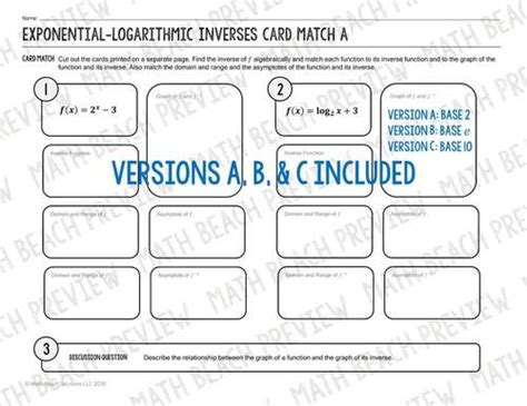 Exponential Logarithmic Inverses Card Match Activity By Math Beach