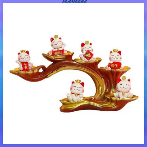 [flameer2] Lucky Cat รูปปั้นเรซิ่น Kitty ประติมากรรมแดชบอร์ดรถ Home Fortune Figurine C Shopee