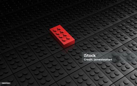 3d 렌더링 빨간색 장난감 벽돌 검은 장난감 벽돌의 군중에서 밖으로 서 개념에 대한 스톡 사진 및 기타 이미지 개념 개념과 주제 개성 개념 Istock
