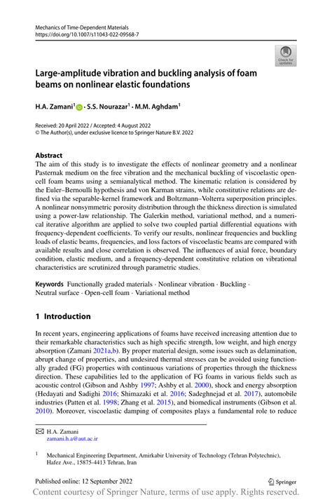 Large Amplitude Vibration And Buckling Analysis Of Foam Beams On