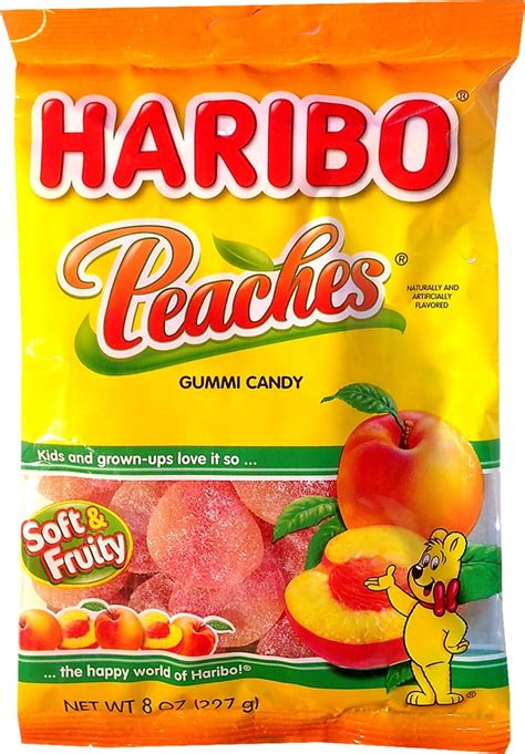 Haribo Peaches Gummy Candy 8oz Peg Bag