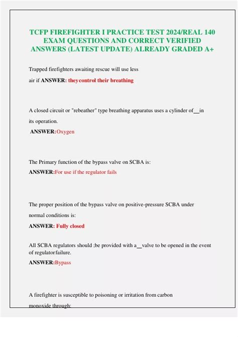 Tcfp Firefighter I Practice Test 2024 Real 140 Exam Questions And Correct Verified Answers