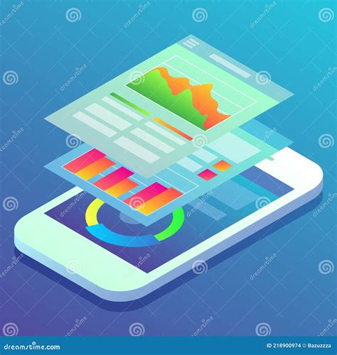 Mobile Analytics Concept Flat Vector Illustration Isometric Smartphone Screens With Charts And