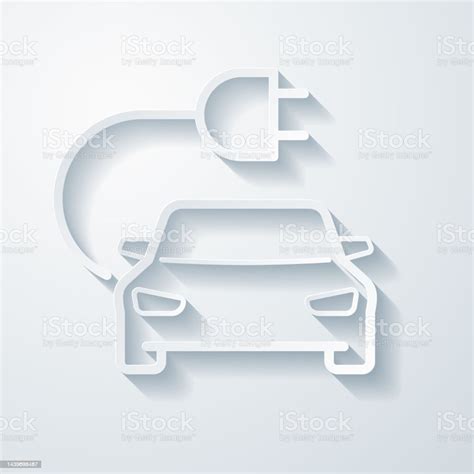 플러그가있는 전기 자동차 빈 배경에 종이 잘라내기 효과가 있는 아이콘 3차원 형태에 대한 스톡 벡터 아트 및 기타 이미지 3차원 형태 개념 공란 Istock