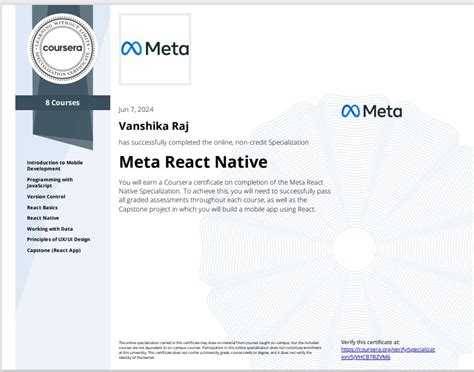 Vanshika Raj On Linkedin Meta Reactnative Certification Mobiledevelopment Techjourney