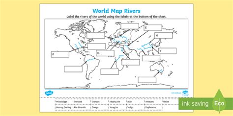 6 Free Printable World River Map Outline World Map With Countries