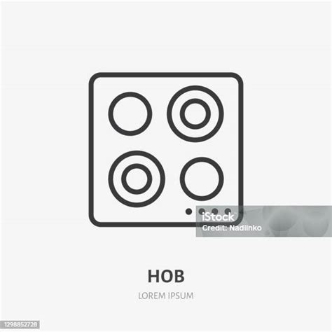 호브 플랫 라인 아이콘 유도 쿡탑의 벡터 개요 그림입니다 조리 패널을 위한 블랙 컬러 씬 선형 사인 접시에 대한 스톡 벡터 아트 및 기타 이미지 Istock